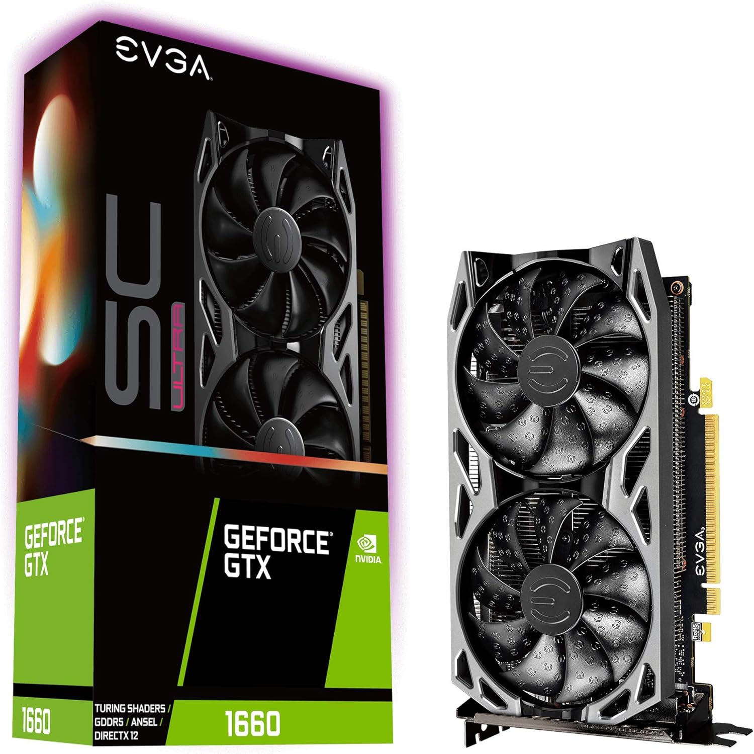 EVGA GeForce GTX 1660 SC Ultra Gaming, 06G-P4-1067-KR, 6GB GDDR5, Dual ...